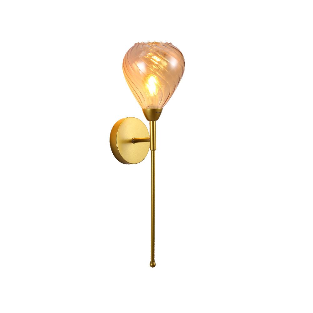 Amber Cone Patterned Glass Gold Metal Sconce Wall Light with E14 ...