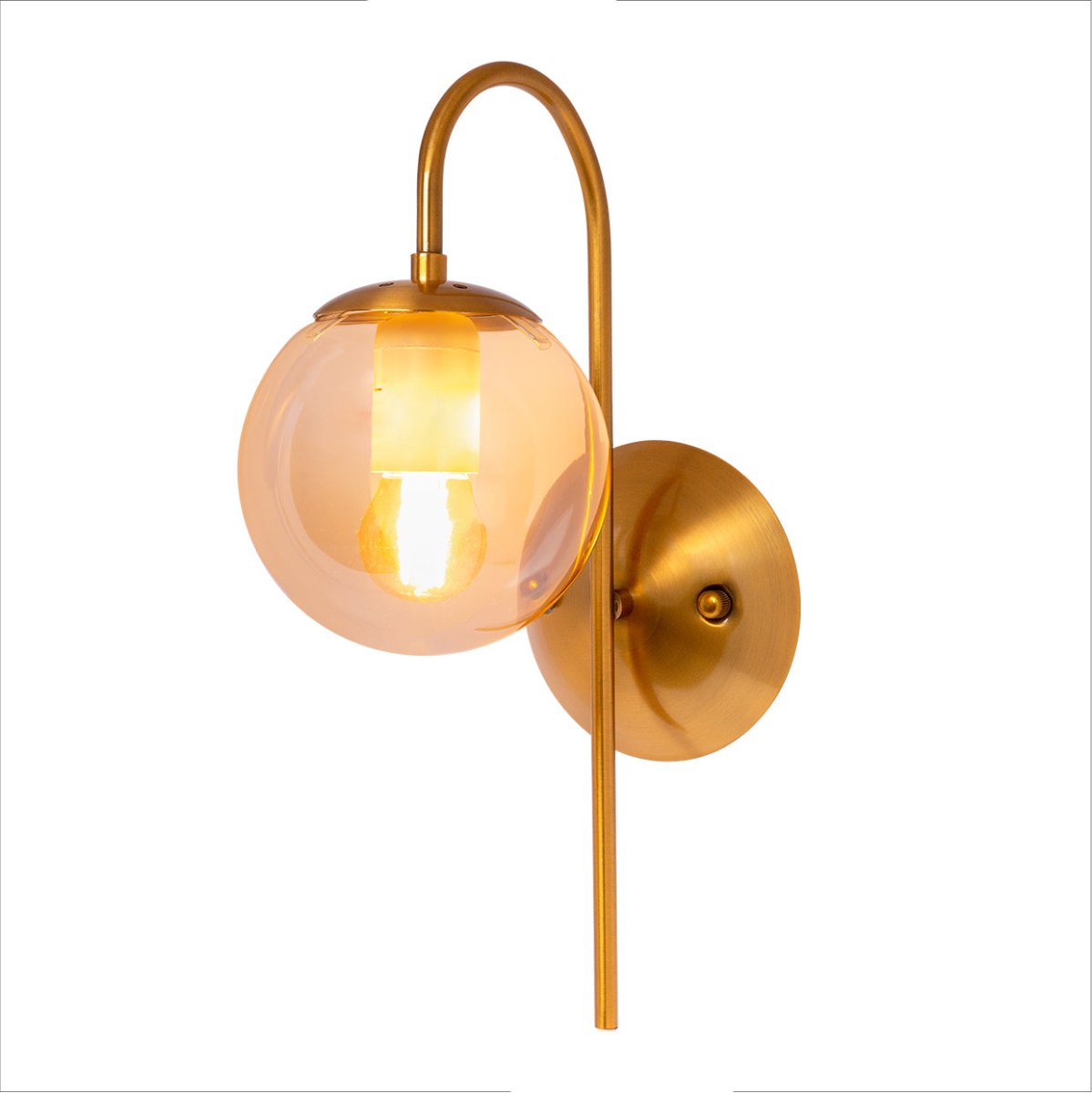 Amber Globe Glass Gold Aluminium Bronze Cane Metal Downward Wall Light ...