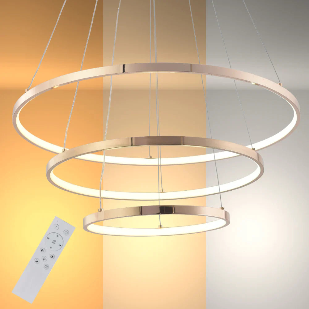Adjustable 3-Ring Pendant Chandelier | CCT Tunable & Dimmable | Multiple Sizes